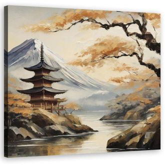 Feeby Tableau d&eacute;co Pagode japonaise Montagne Paysage 60x60