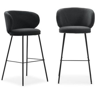 DRAWER Drawer - calicosy - Lot de 2 tabourets en tissu avec pieds en métal noir H65 cm - rush