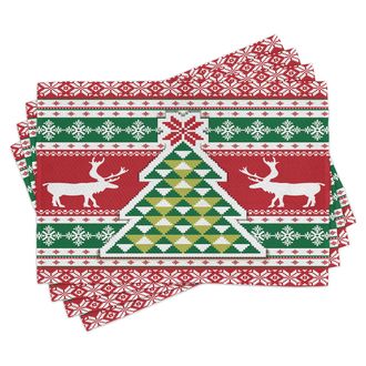 Abakuhaus Weihnachten, Platzmatten, Waschbarer Stoff f&uuml;r die K&uuml;che und das Esszimmer Tischdeco, Merry Christmas Blumen und Schnee Flocken Motive REH Hirsch Coll