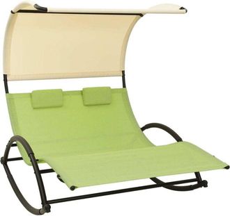 vidaXL Vidaxl - Chaise longue double avec auvent textil&egrave;ne vert et cr&egrave;me