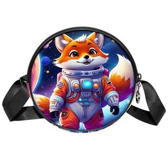 Generic Sac &agrave; bandouli&egrave;re Circle pour femme, petit sac &agrave; bandouli&egrave;re Fox Space avec fermeture &eacute;clair, bretelles r&eacute;glables, sac &agrave; main rond d&eacute;contract&eacute; pour fe