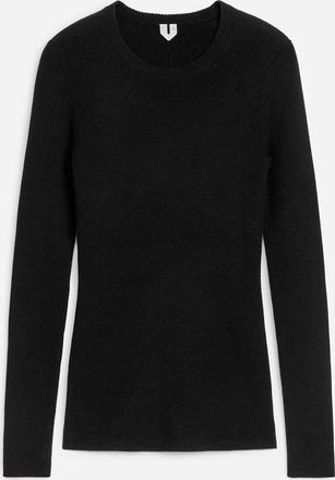 Arket Rippstrick-Oberteil Aus Merinowolle -Schwarz