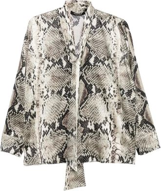 Roberto Cavalli Schlangenleder-Bluse mit Schleifenkragen - Nude