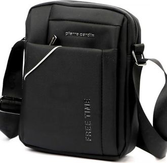 Pierre Cardin Sac &agrave; bandouli&egrave;re pour homme Cuir v&eacute;g&eacute;talien Produit v&eacute;g&eacute;talien 18x25x6 cm 2011-ALAN09, Noir, Taille unique