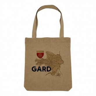 Fabulous Sac Shopping Tote Bag Aspect Lin - Gard 30 D&eacute;partement Nimes Carte Ancienne Occitanie - Sac de Courses Toile Epaisse 360g Beige Naturel Cabas Port&eacute; Ep