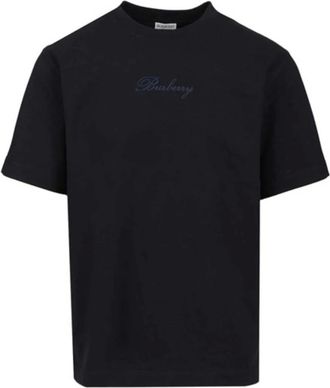 Burberry Homme, Tops, Bleu, Taille: 2XL T-shirt en coton avec logo brod&eacute;