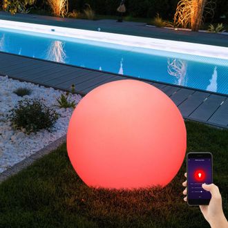 Globo Lighting Kugelleuchte Erdspie&szlig; Steckleuchte Gartendeko Kugellampe Au&szlig;enleuchte, inkl. Kabel, App-Steuerung dimmbar, Smart RGB LED 10W 806Lm, DxH 30x45 cm