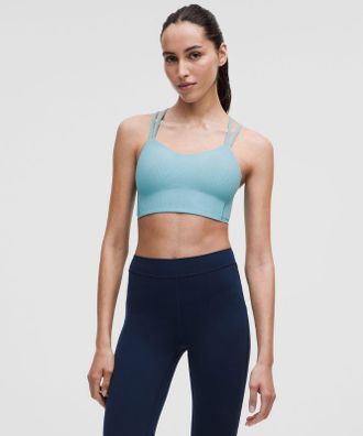 lululemon Like a Cloud Gerippter Longline-BH leichter Halt B/C Cups für Frauen - Größe 10 in Washed Blue
