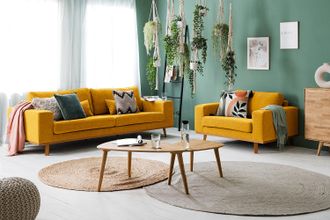 Mørteens home24 3-Sitzer Sofa Gelb/Senfgelb Webstoff Cieli 237 x 81 x 88cm Buche Hell Modern