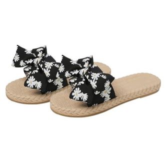 BESTONZON KOMBIUDA Sandales de Plage Femme Noires Taille 36 Noeud D&eacute;coratif Semelle Antid&eacute;rapante Motif Marguerite Pantoufles D&Eacute;t&eacute; L&eacute;g&egrave;res et Confortables pour 