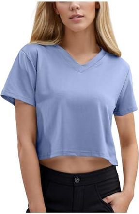 Generic Joli haut court ample pour femme 2025 couleur unie course &eacute;t&eacute; coupe ample t-shirts courts tendance &agrave; manches courtes demi-chemises d&eacute;contract&eacute;es sorti