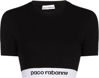 Paco Rabanne Femme, Sport, Noir, Taille: 38 FR Logo Tape Cropped Top