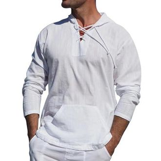 Generic Chemise en coton et lin pour homme - Haut de sport 2026 - Style d&eacute;contract&eacute; - Printemps et automne - Manches longues - Couleur unie - Coupe r&eacute;guli&egrave;re,