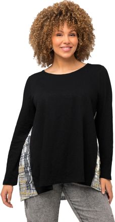 Ulla Popken Damen Plissee Einsatz T-Shirt, schwarz, 42-44