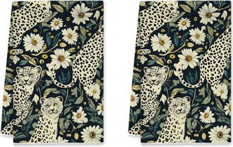 Generic Leoparden-K&uuml;chent&uuml;cher, schick, zeitgen&ouml;ssisch, Chrysantheme, gr&uuml;ne Bl&auml;tter, schwarze Mikrofaser-Geschirrt&uuml;cher zum Trocknen, Kochen, Essentials, 40,6