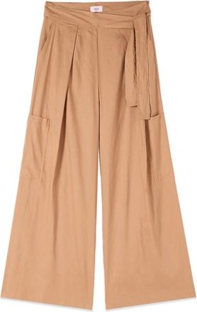 Oltre Femme, Pantalons, Beige, Taille: 50 FR Pantalon Cargo en Lin M&eacute;lang&eacute; avec Ceinture