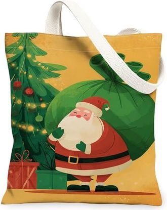 Generic Sacs fourre-tout en toile avec motif P&egrave;re No&euml;l - R&eacute;utilisables - L&eacute;gers et lavables - Avec bandouli&egrave;re, Orange, 13x15 Inch