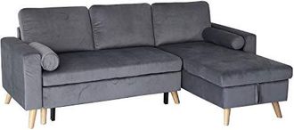 Happy Garden Canapé dangle Convertible James 3 Places en Velours Gris. Canapé au Style scandinave avec méridienne réversible et Coffre de Rangement