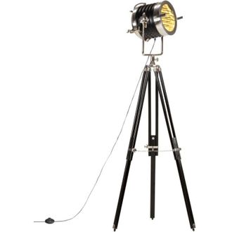 vidaXL Vidaxl - Lampadaire tr&eacute;pied noir en bois de manguier massif 117-171 cm - Abat-jour pivotant en acier - Design vintage pour int&eacute;rieur moderne