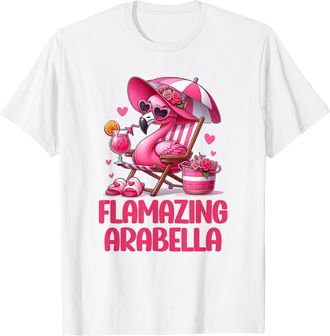 BDAZ Flamazing Arabella Pink Flamingo Tropical Beach Trip Damen T-Shirt
