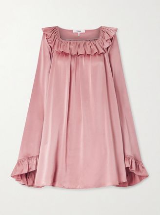 Chlo&eacute; Mini-robe En Satin De Soie &Agrave; Volants - Rose