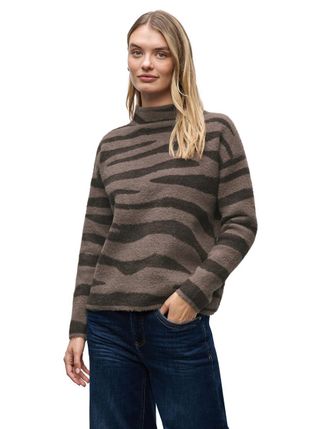 Street One Damen 3016982 Kuscheliger Jacquard Sweater, Silk Brown, 44