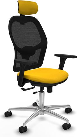 Piqueras y Crespo Ergonomischer B&uuml;rostuhl, Kopfst&uuml;tze, verstellbare Arme, h&ouml;henverstellbare Lendenwirbelst&uuml;tze und Kopfteil, h&ouml;henverstellbar und neigbar, Schwarz/Gelb