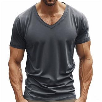 Generic T-shirt &agrave; col en V pour homme - Couleur unie - S&eacute;chage rapide - Style musculaire - T-shirt classique de sport - T-shirt d&eacute;t&eacute; l&eacute;ger et respirant - Conf