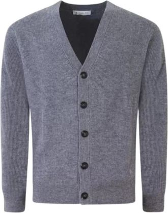 Manuel Ritz Woll Cardigan im englischen Rippstrick - - Knitwear - Herren - Grau - S