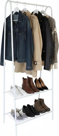 Relaxdays Kleiderst&auml;nder, 2 Gitterablagen, H x B x T: 151 x 60 x 34,5 cm, Metall, schmaler Garderobenst&auml;nder, wei&szlig;