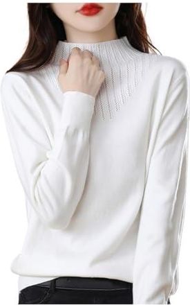 Generic Pull &agrave; manches longues et col rond doux et chaud en tricot pour femme Automne Hiver Sous-v&ecirc;tement long, blanc, XXL