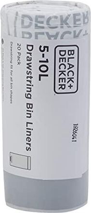 Black+Decker BXBB0005E M&uuml;llbeutel mit Zugband, 5-10 l, 20er-Packung, Wei&szlig;