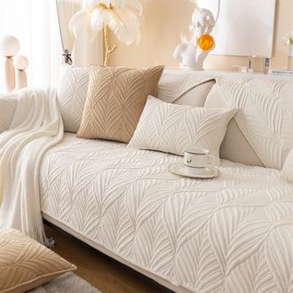 Generic Wendbarer gestepptes Samtsofa&uuml;berwurf - dick, pl&uuml;schig & rutschfest, maschinenwaschbar f&uuml;r Ecksofas in L-Form 1-4-Sitzer Bananaleaf-White 45 * 45cm/17