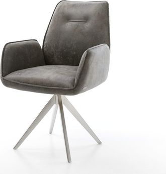 DELIFE Esszimmerstuhl Zoa-Flex Mikrofaser Grau Antik Kreuzgestell kantig Edelstahl Taschenfederkern, Esszimmerstühle