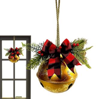 Generico Weihnachtsglocke aus Metall, Vintage, goldfarben, gro&szlig;, mit Bauernhof-Design, durchbrochenes Motiv, robuste Glocke f&uuml;r Weihnachtsbaum und Wand, Weihna