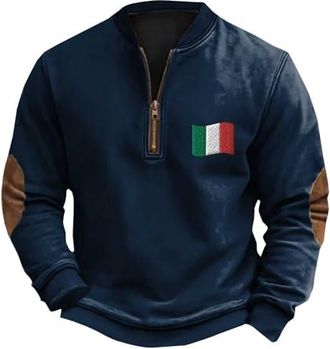 Generic Sweatshirts pour hommes, pulls pour hommes, mode décontractée, ample, imprimé drapeau italien 3D, col zippé, manches longues, sweat-shirt décontracté,