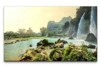 Paul Sinus Art Bilder XXL Wasserfall 120x70cm Wandbild auf Leinwand