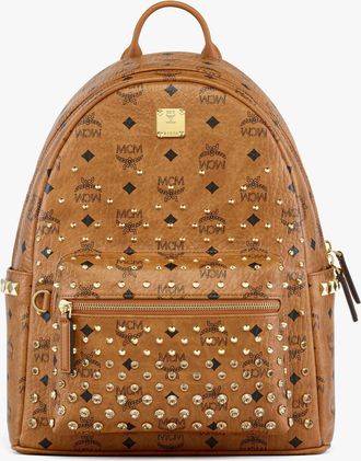 MCM Stark Rucksack mit seitlichen Nieten in Gold Crystal Visetos