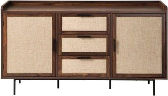 Calicosy Buffet 2 portes 3 tiroirs d&eacute;cor noyer et fa&ccedil;ades en tissu L140 cm - JETSON