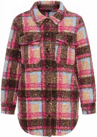 Ulla Popken Sommerjacke Boucl&eacute;-Longjacke Karo Hemdkragen Langarm
