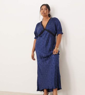 Nobody's Child Angela - Robe mi-longue à bordures dentelle - Bleu marine-Vert