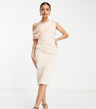 Asos Petite ASOS DESIGN Petite - Robe pliss&eacute;e mi-longue &agrave; &eacute;paules tombantes - P&ecirc;che-Orange