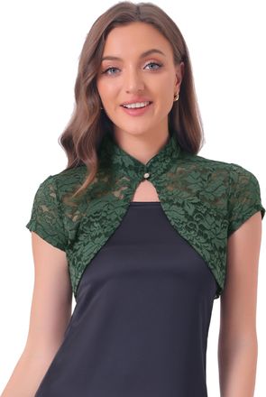 Allegra K Damen Sommer Spitze Bolero Strickjacke Kurzarm Hochzeit Leicht Elegante Festlich J&auml;ckchen f&uuml;r Abendkleid Gr&uuml;n L