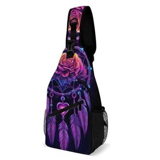 Generic Sacoche Port&eacute; &eacute;paule Art attrape-r&ecirc;ves Roses fleur n&eacute;on Multifonction Sac Bandouli&egrave;re Mode Sac &agrave; Dos Militaire pour Voyage Homme &eacute;cole