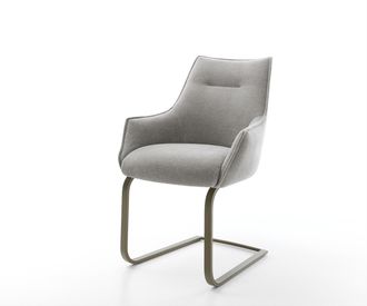 DELIFE Freischwinger Alja-Flex mit Armlehnen Strukturstoff Soft Grau Freischwinger flach Effektfinish Titan Taschenfederkern, Esszimmerst&uuml;hle