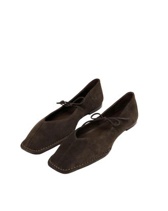 Alohas Womens Ballet Flats Sway Suede Coffee Brown Upper