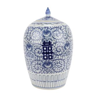 Ori&euml;ntique Fine Asianliving Chinesische Deckelvase Blau Wei&szlig; Porzellan Doppeltes Gl&uuml;ck D22xH35cm Chinesische ingwertopf asiatische Jingdezhen China Deko Ingwergl