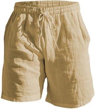 Generic Short d&eacute;t&eacute; ample et d&eacute;contract&eacute; en lin avec poches, taille &eacute;lastique, coupe d&eacute;contract&eacute;e, short de bain avec poches, doux et confortable, pour la plag