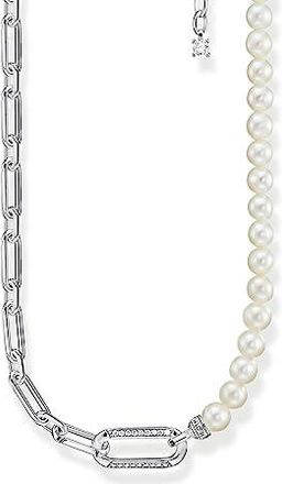 Thomas Sabo KE2109-167-14-L45V Collier en argent sterling 925 légèrement noirci avec perles de culture deau douce blanches, 9 x 20 x 6 mm, Argent sterling, perles