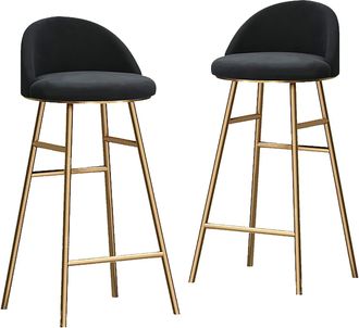 Generic 2er-Set Barhocker in Tresenh&ouml;he - Samt-Barhocker mit goldfarbenen Metallbeinen, K&uuml;cheninselst&uuml;hle, hohe Barhocker f&uuml;r K&uuml;cheninsel, Theke, Pub, Bistro